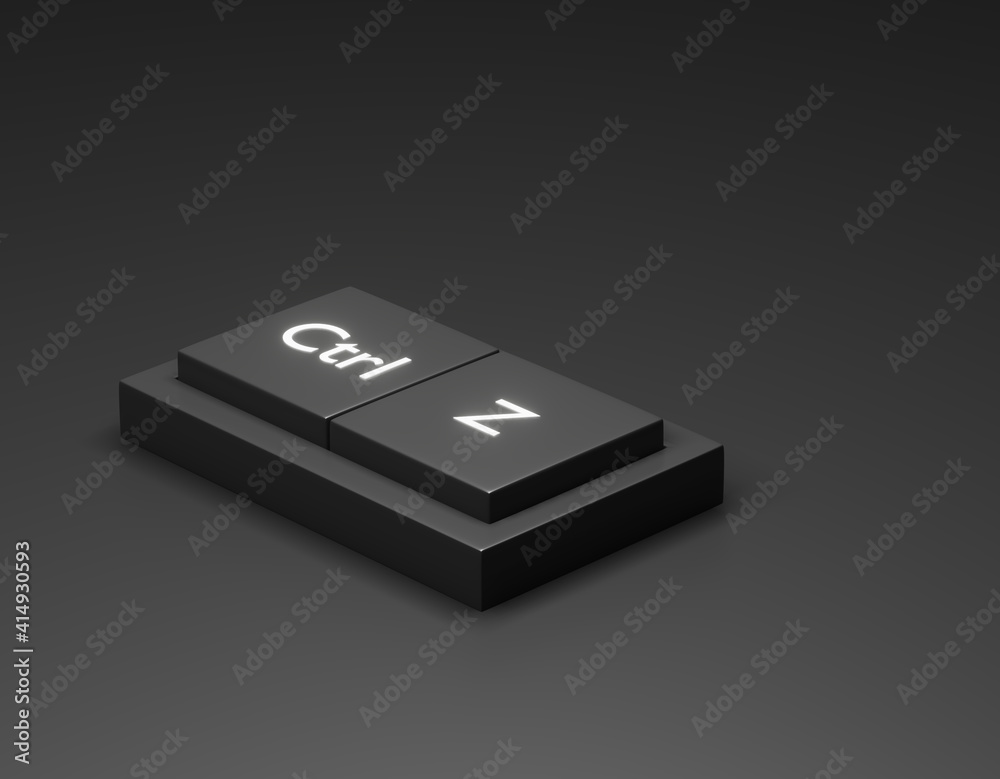 3d rendering, Closeup pressing control + z shortcut on a black desktop wireless computer ...
