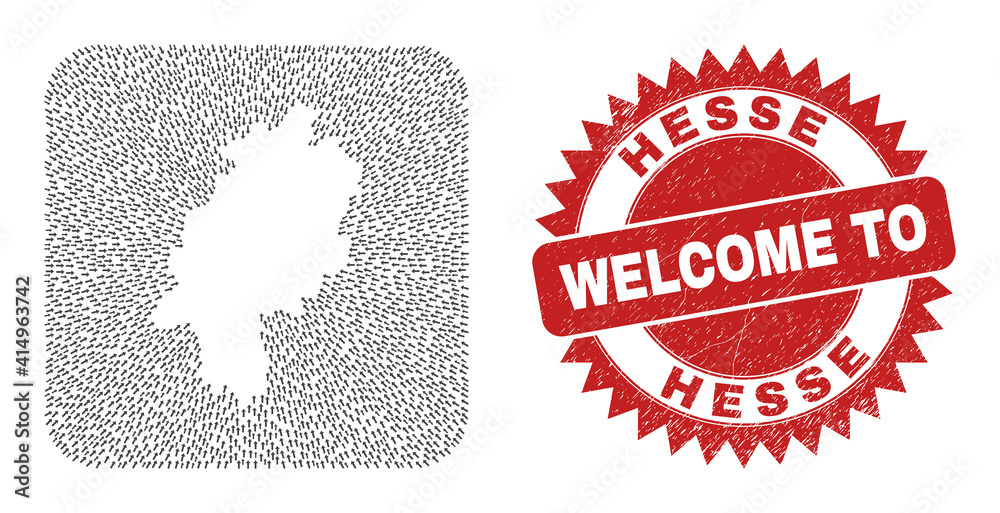 Vector mosaic Hesse Land map of pointing arrows and rubber Welcome seal ...
