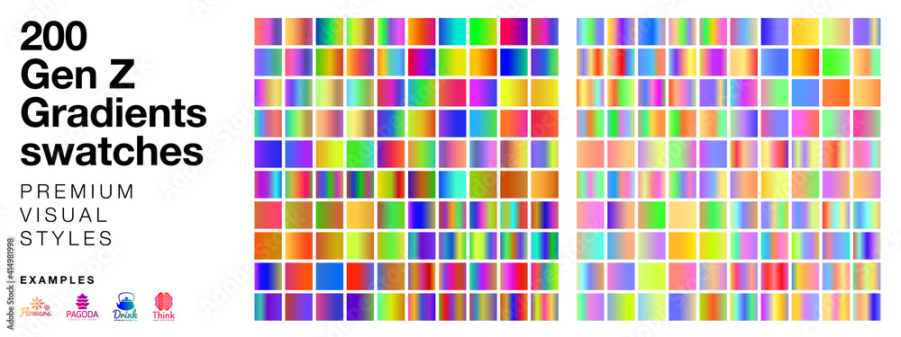 200 linear full color gradients gen Z style. Vector fully editable ...