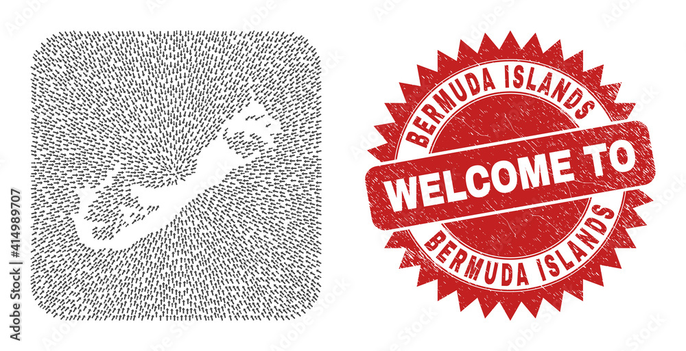 Vector collage Bermuda Islands map of pointer arrows and rubber Welcome ...