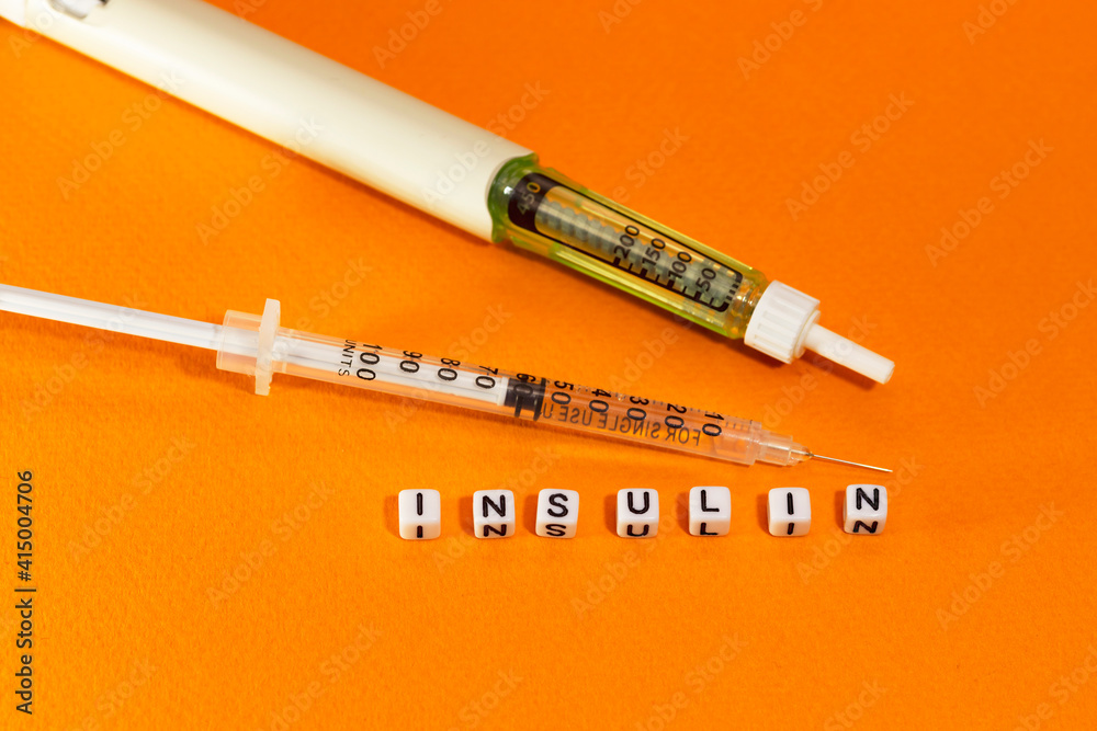 Inulin syringe, insulin syringe pen and the inscription INSULIN from ...