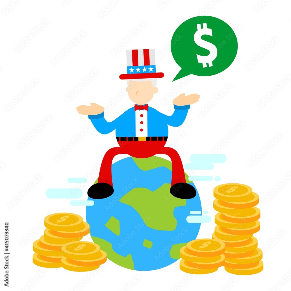 uncle sam america World economy money dollar global cartoon doodle flat ...