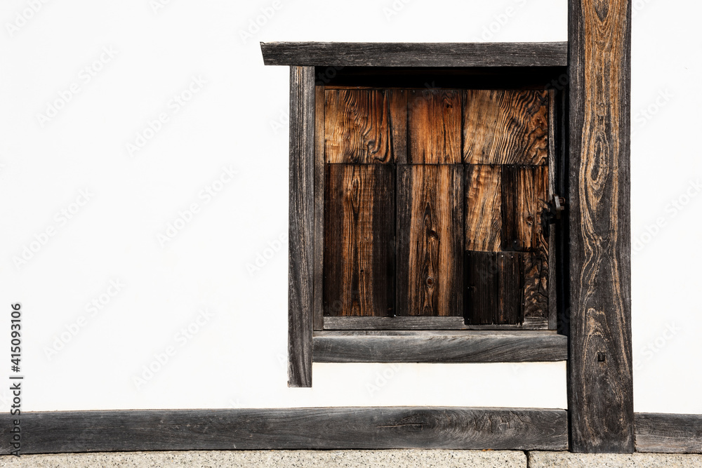 Burnt wooden window with Japanese technique of shou sugi ban well ...