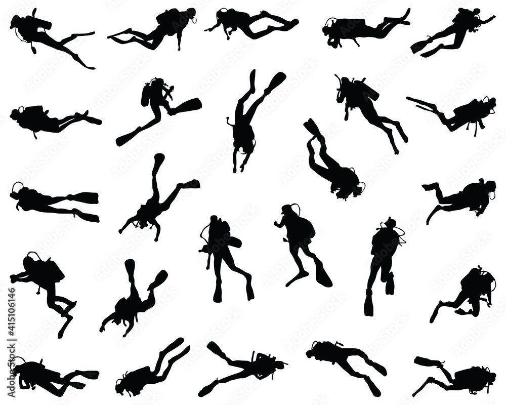 SVG Divers, Black silhouettes, Digital clipart, pdf, eps, jpg, svg, png ...