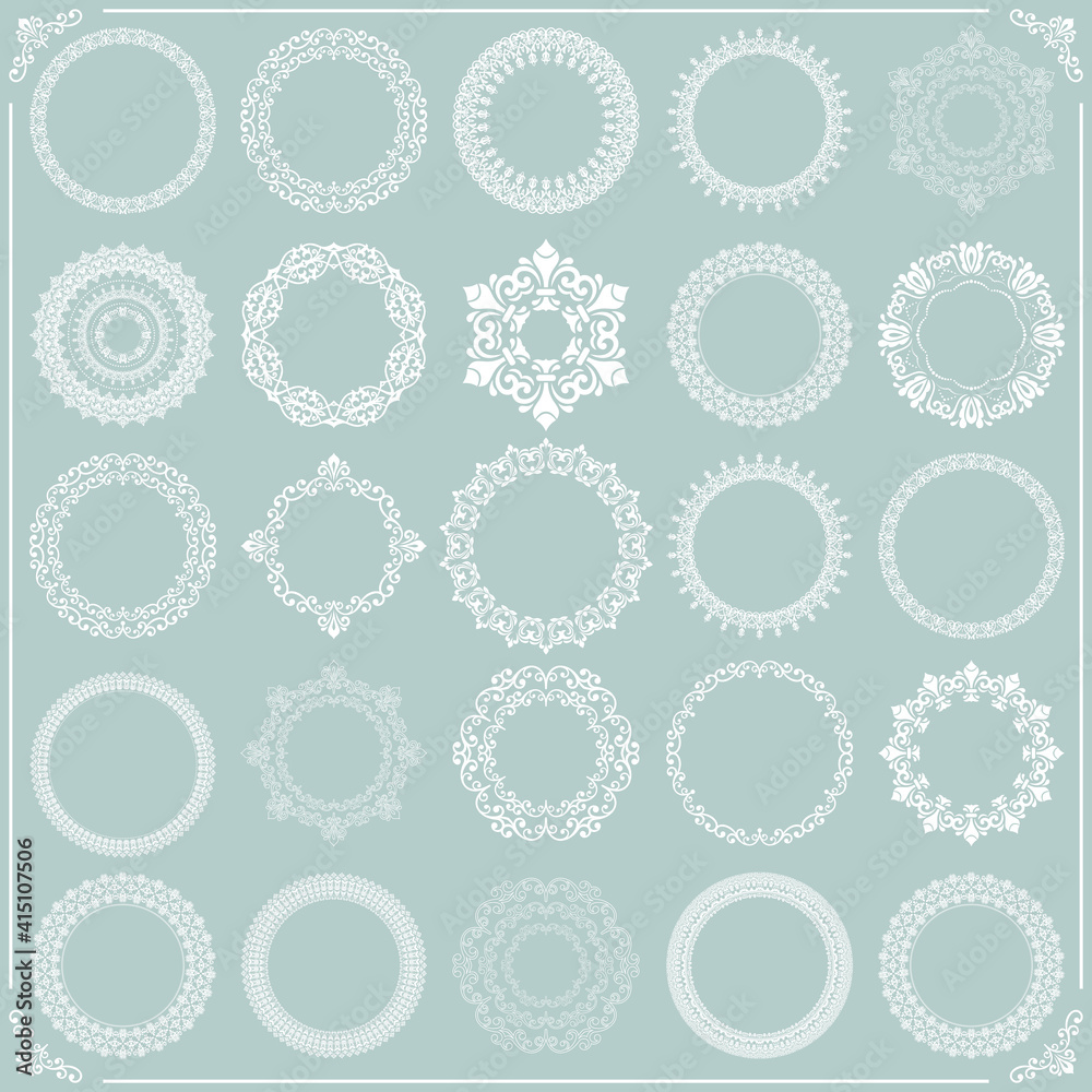 Vintage set of vector round elements. Different white elements for ...