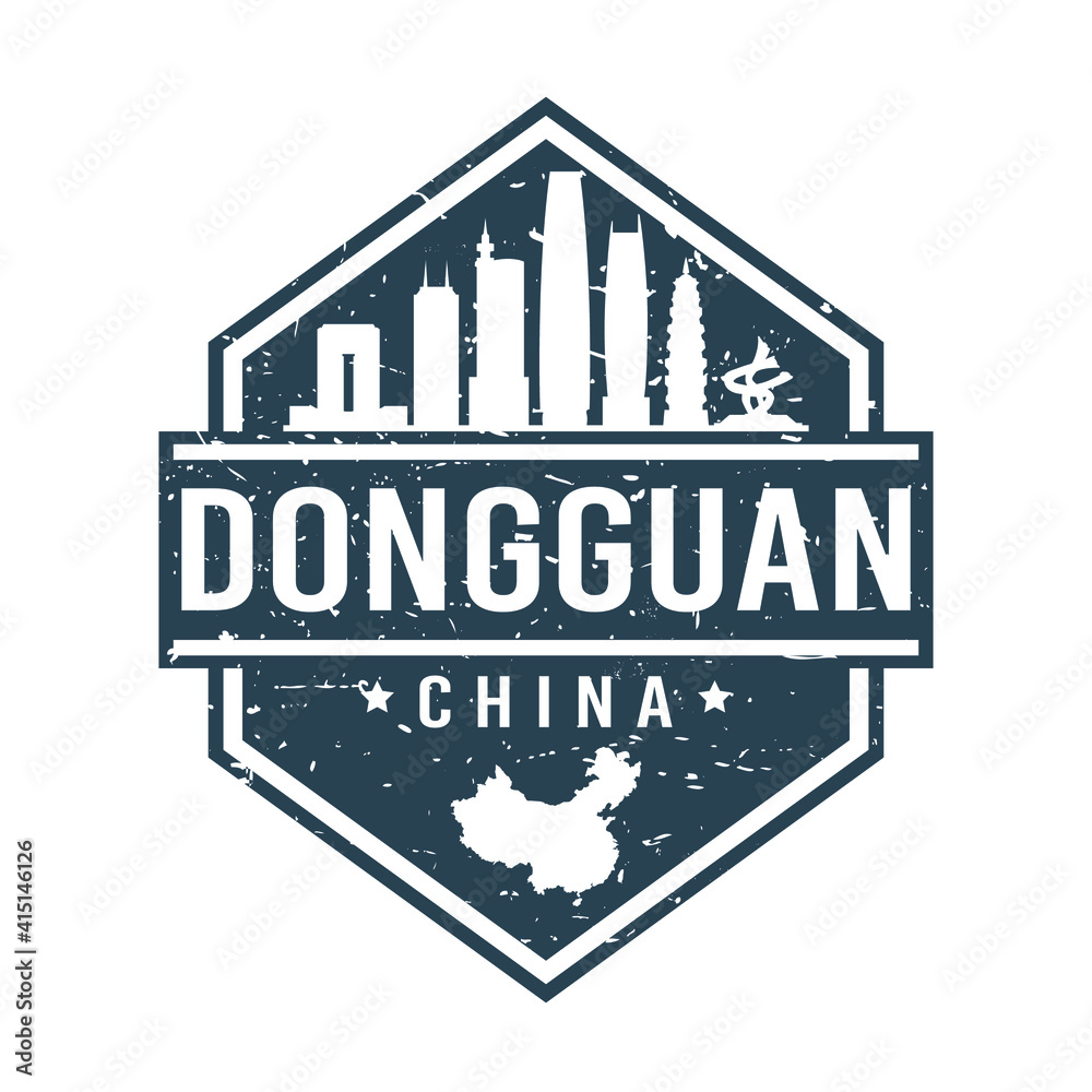 Dongguan, Guangdong Province, China Travel Stamp Icon. Skyline City ...