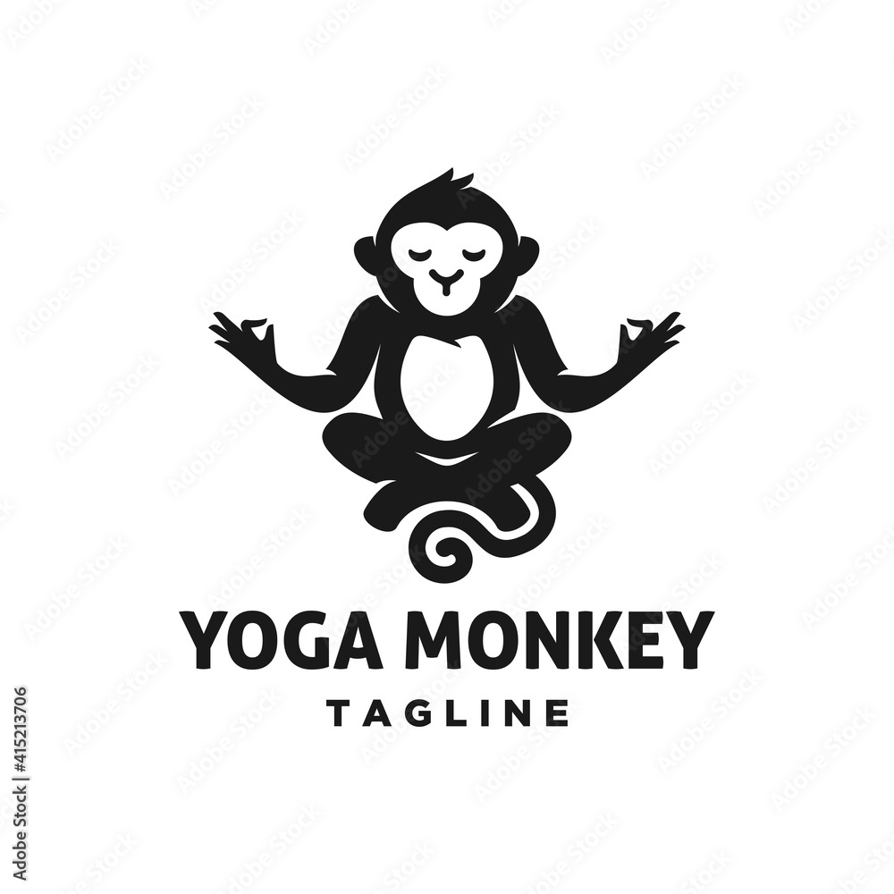 monkey Meditation yoga position logo icon , chimpanzee ape meditating ...