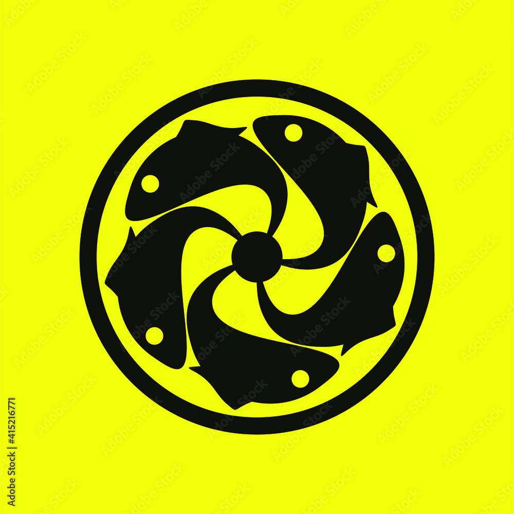 Five fish logo template with geometric japanese kamon crest ...
