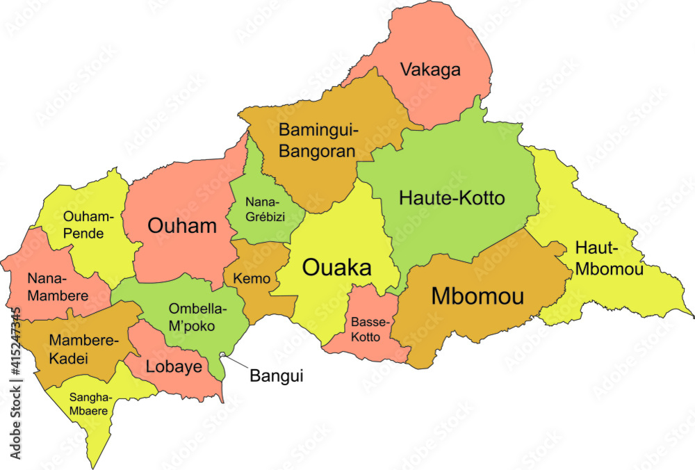 Pastel vector map of the Central African Republic with black borders ...