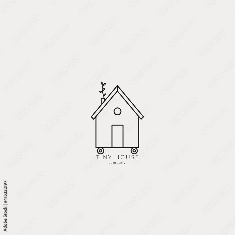 Vector illustration of tiny little house in linear style. Eco green ...
