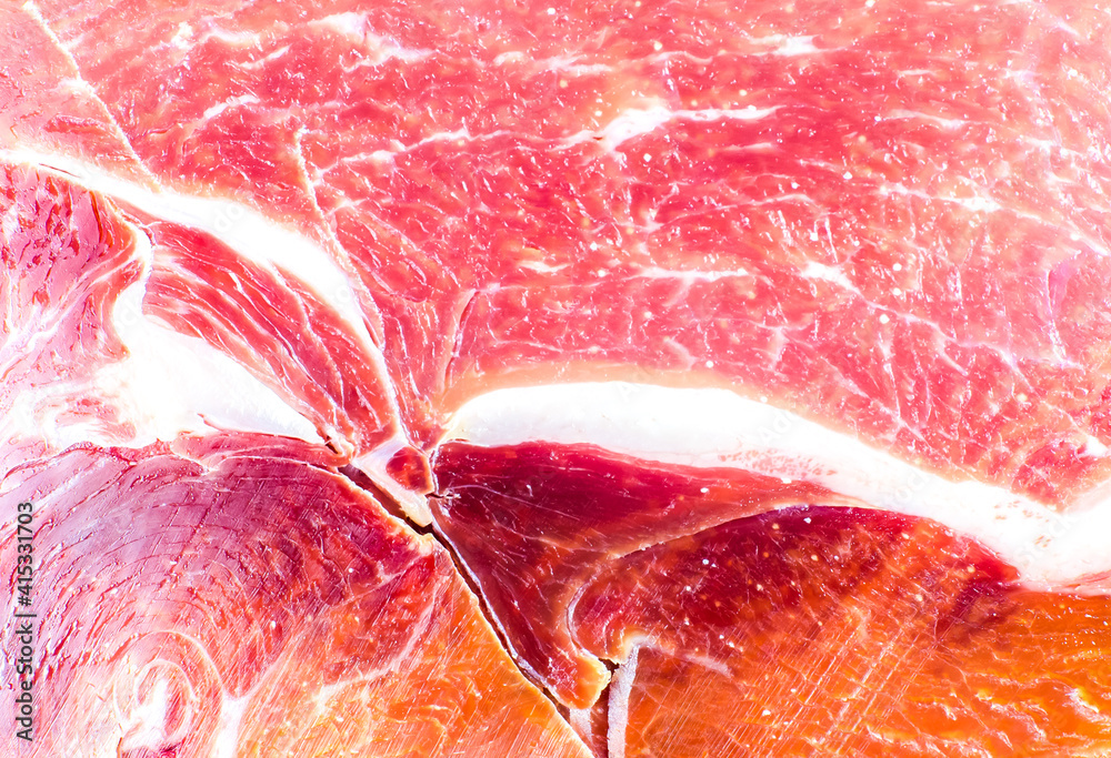 Red meat texture close up photo. Italian prosciutto crudo or jamon. Raw ...