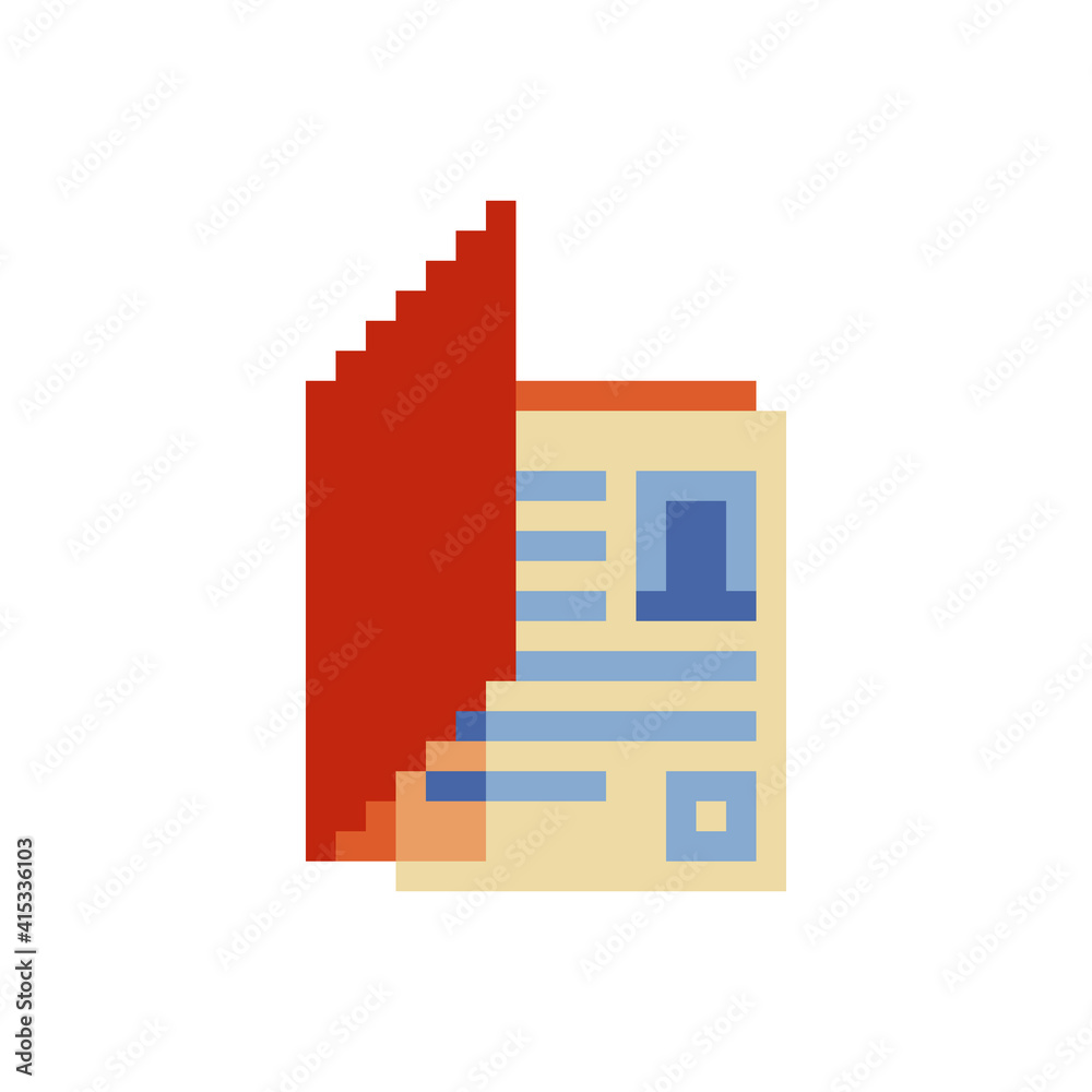 Open file folder icon. Pixel art style. Sheet of paper. Symbol, logo ...