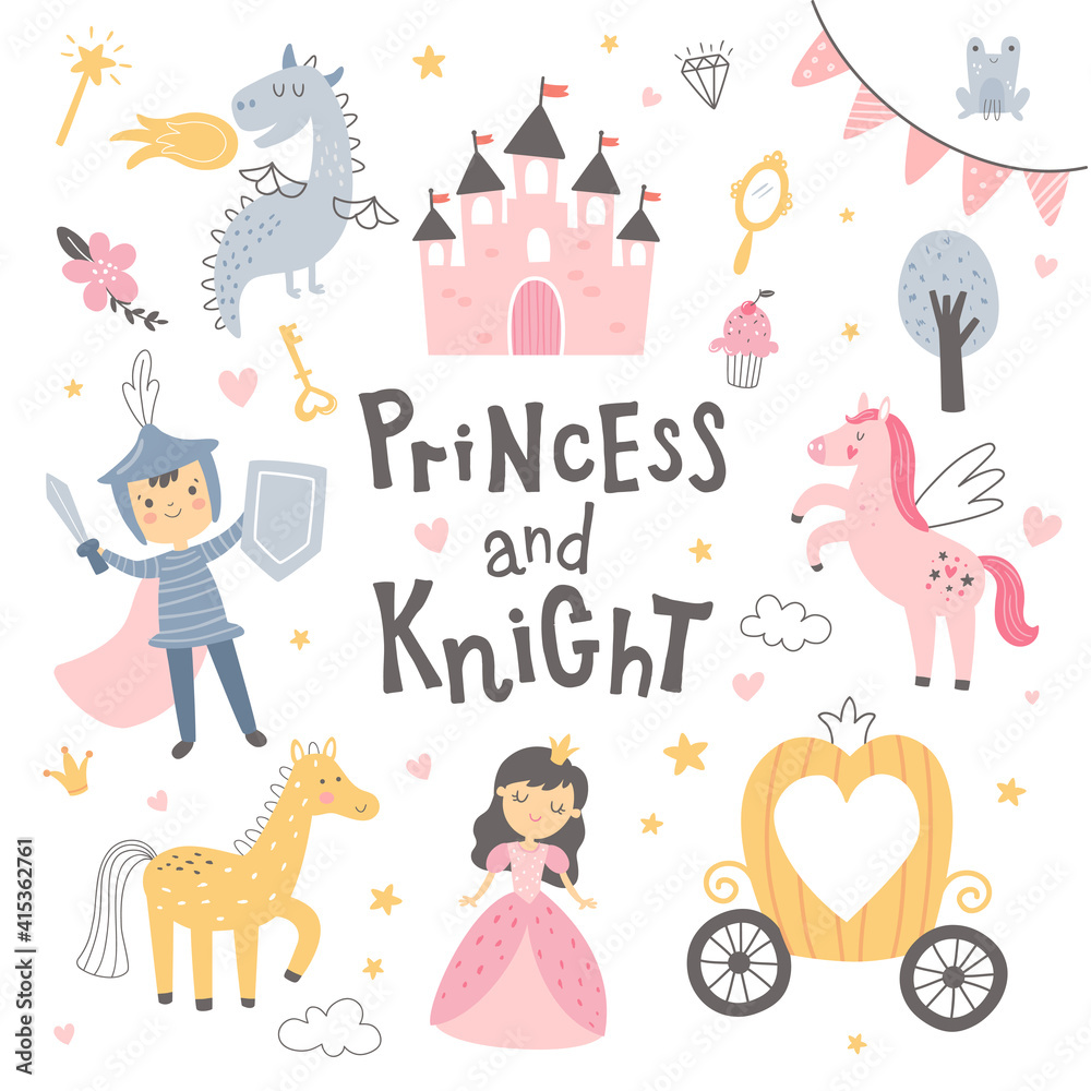 cute vector princess set on white background Stock Vector | Adobe Stock