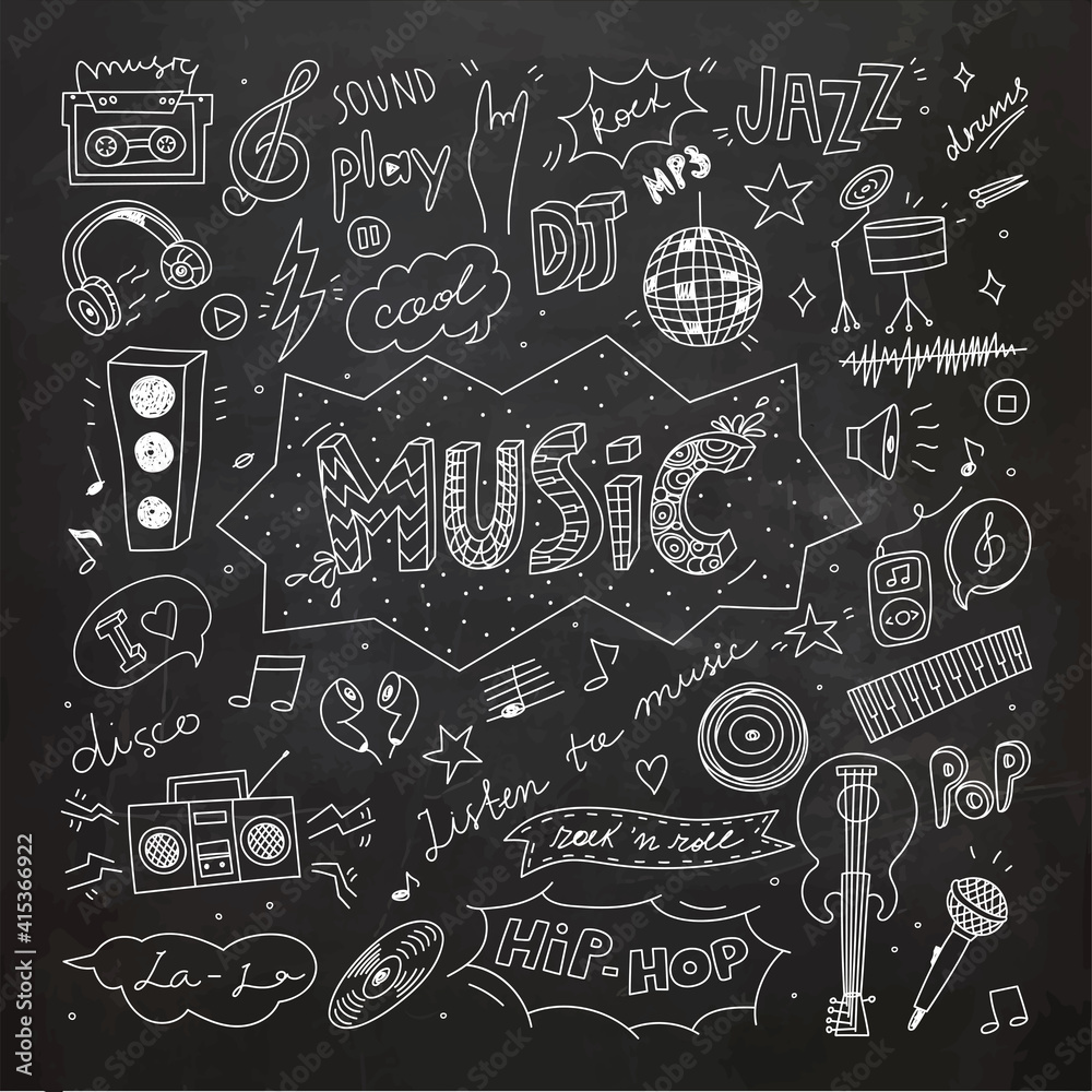 Music Doodle Vector Clip Art Collection Stock Vector | Adobe Stock