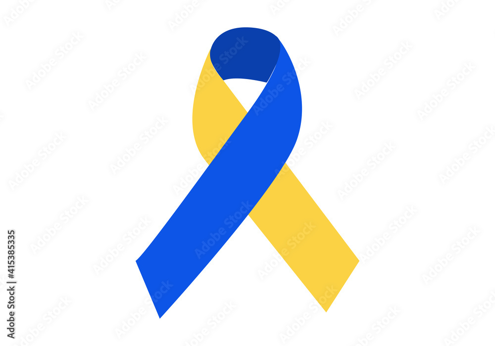 Lazo azul y amarillo por el síndrome de down. Stock Vector | Adobe Stock