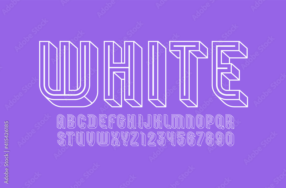 3D modern Font, trendy white alphabet, condensed letters and numbers ...