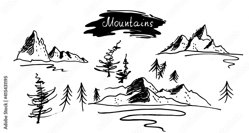Black silhouette of mountains. Sketch. Vector illustration. Stock ...