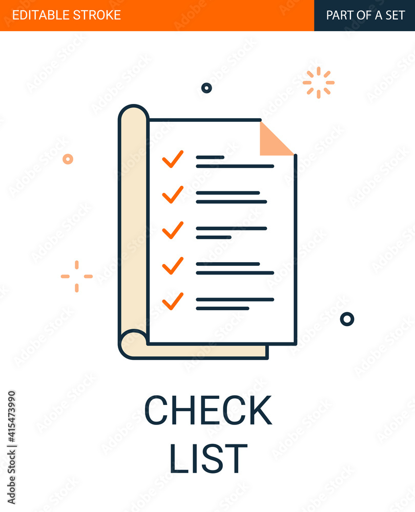 Check list icon. Notebook with check marks list flat outline icon with ...