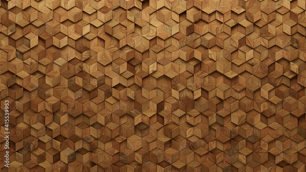 Wood Block Wall background. Mosaic Wallpaper with Light and Dark Timber ...