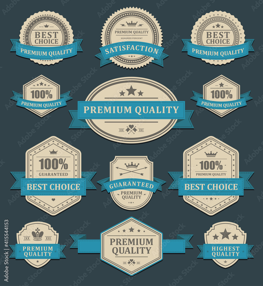 Crumpled promotional stickers vector. Premium faded old paper in blue ...