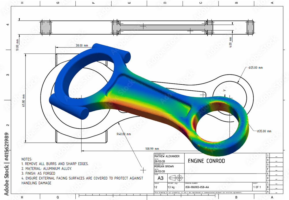 3D Illustration. Isometric facing left view Von Mises engineering ...