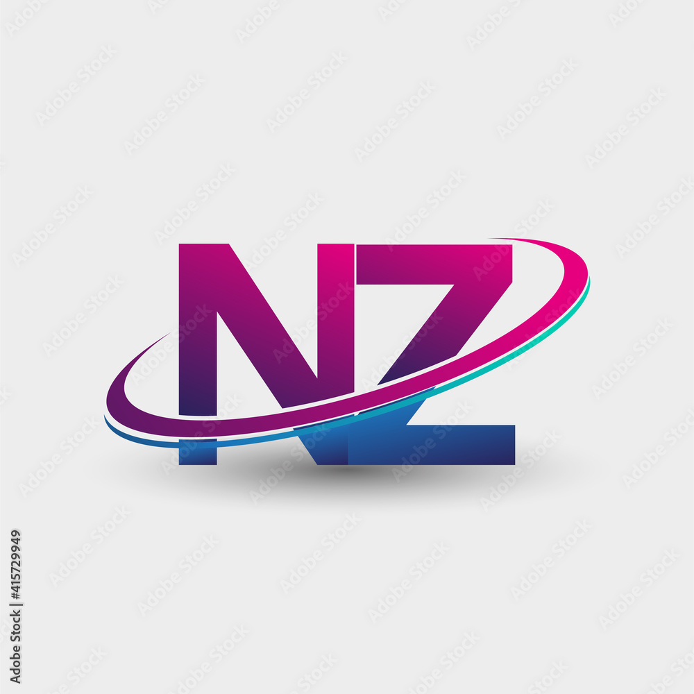 NZ initial logo company name colored blue and magenta swoosh design ...