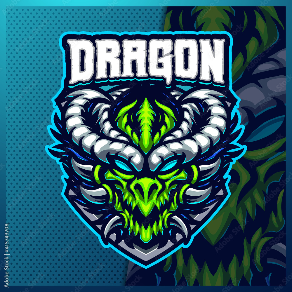 Dragon Horn mascot esport logo design illustrations vector template ...