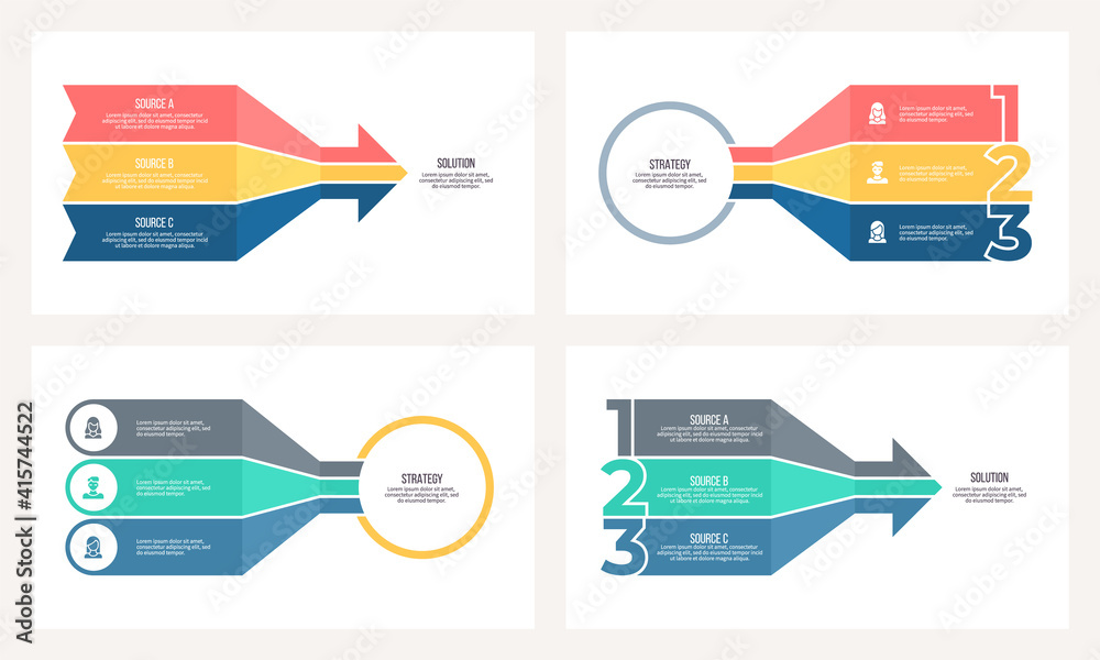 Business infographic. Arrow Chart with 3 number options, sections ...