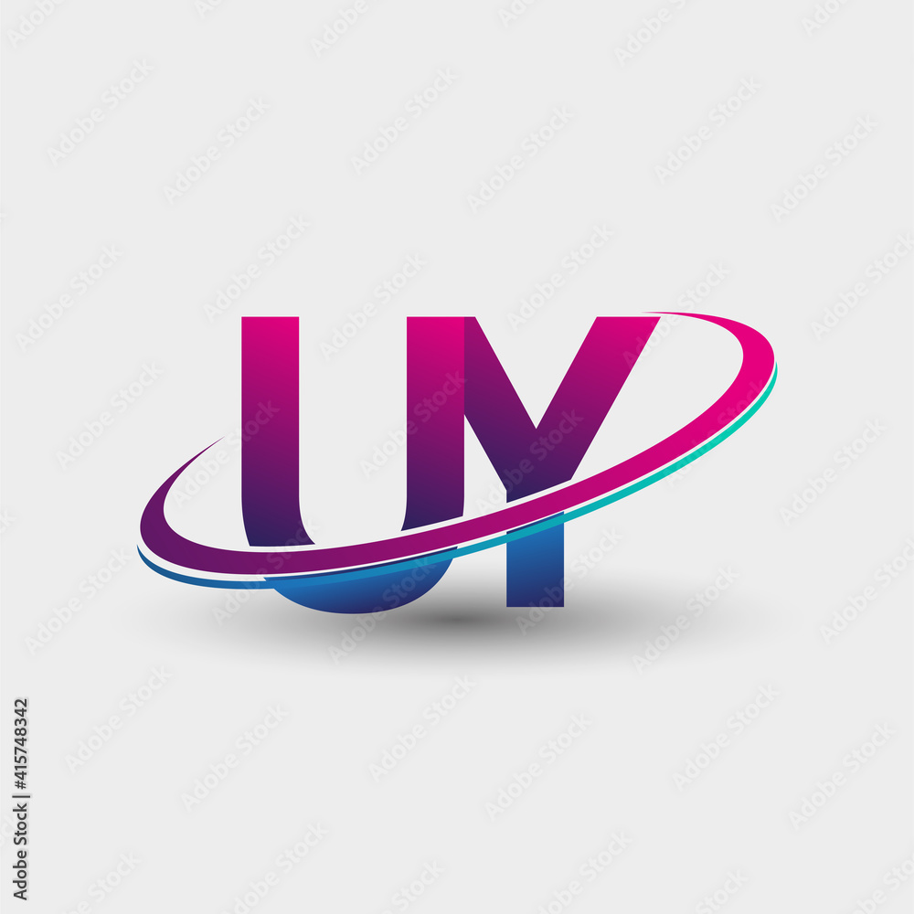 UY initial logo company name colored blue and magenta swoosh design, isolated on white ...
