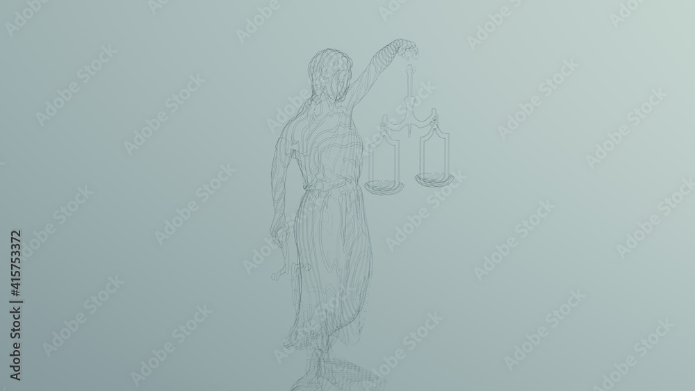 Black Lady Justice Statue Judicial System 3d Line Art Wireframe ...