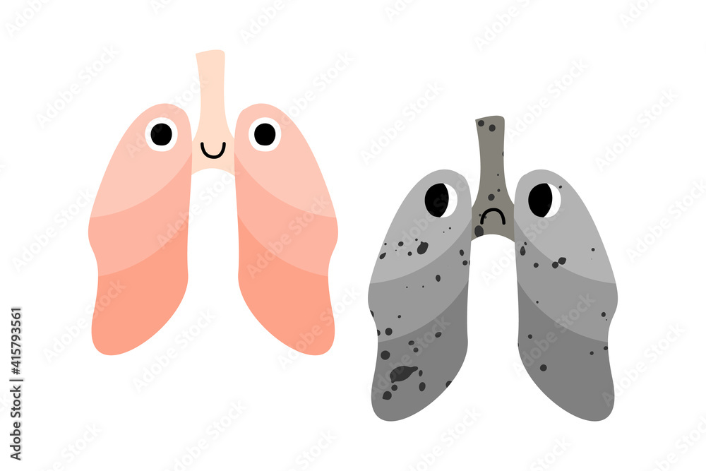 Cute lung characters with smiling and sad face. Funny kawaii human ...