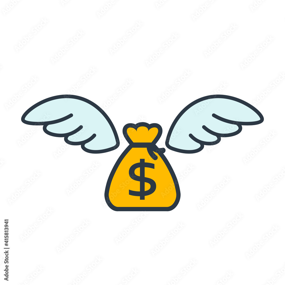 Dollar money bag with wings icon. Clipart image isolated on white ...