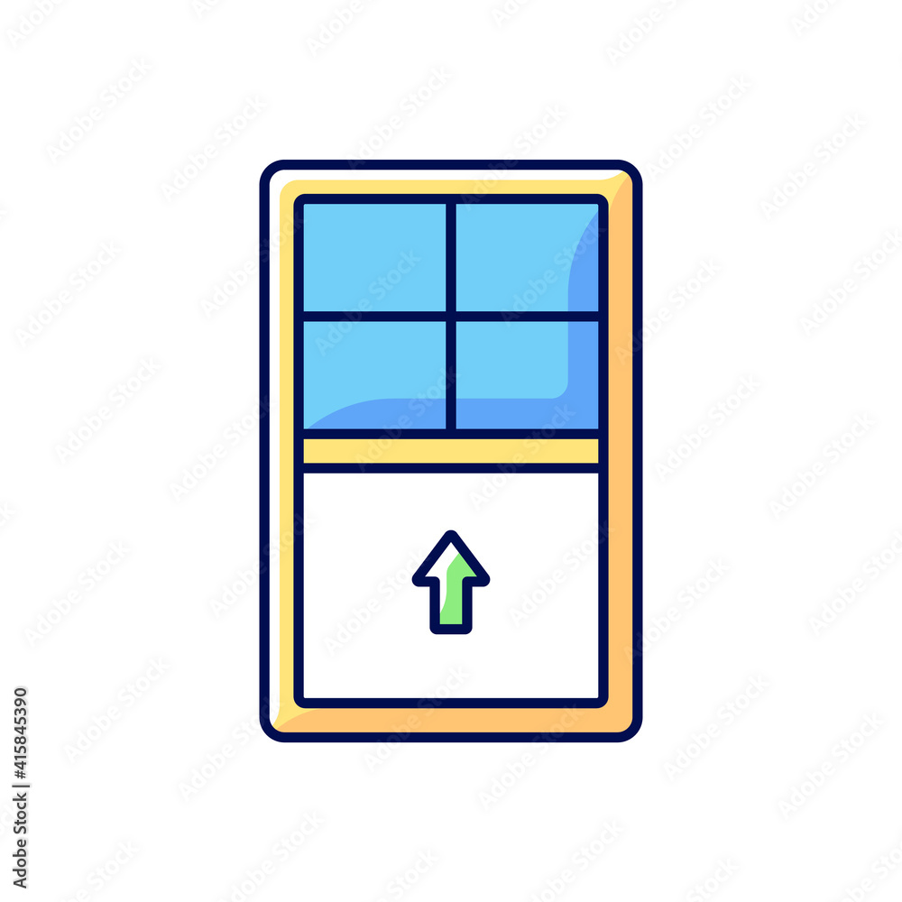 Single-hung windows RGB color icon. Single movable sash with raise from ...