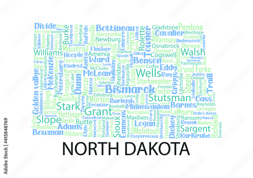 Word cloud map design includes all Counties, Cities, Municipalities in ...