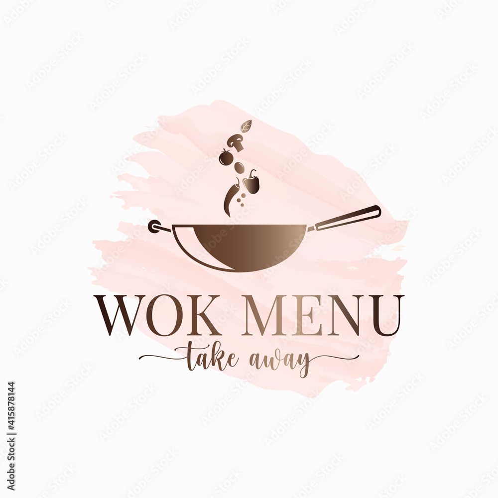 Frying pan watercolor wok logo on white background Stock Vector | Adobe ...