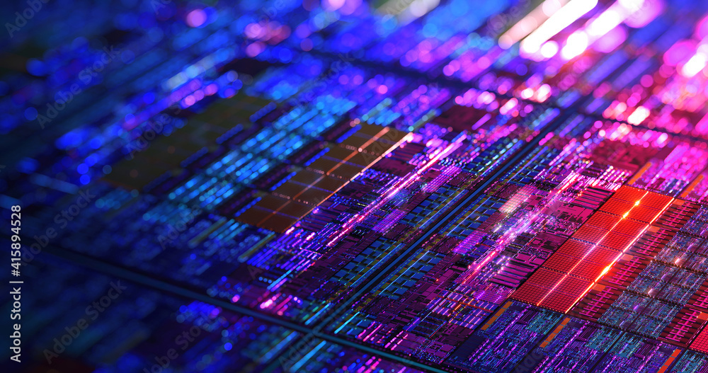 Illustration Stock Close-up Macro of modern CPU Die Chip Processor on ...