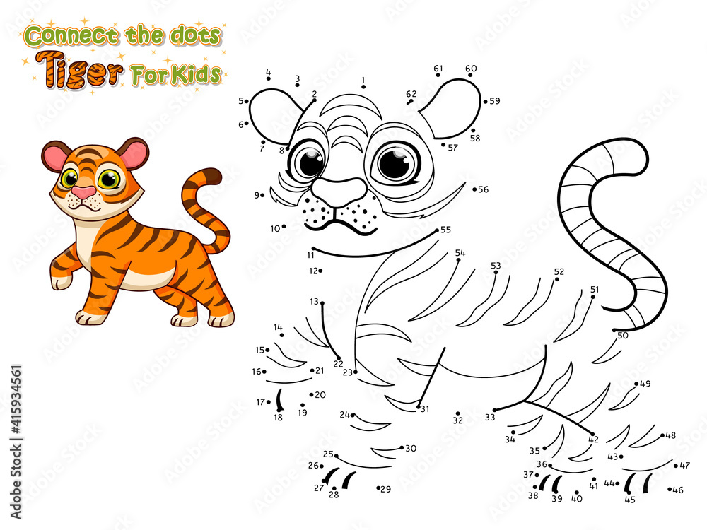 Connect the dots and draw cute cartoon Tiger. Crafts and worksheets for ...