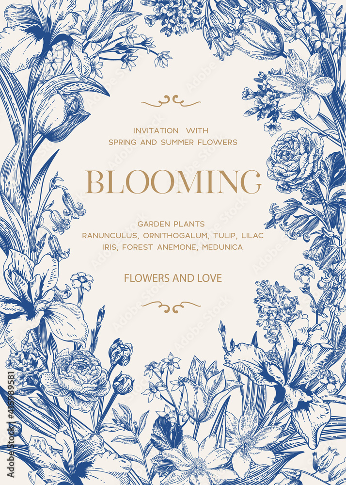 Vertical frame with flowers. Stock Vector | Adobe Stock