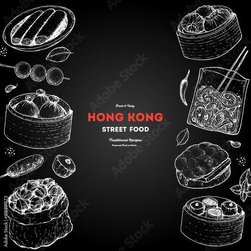Hong kong street food frame. Chinese food menu design template ...