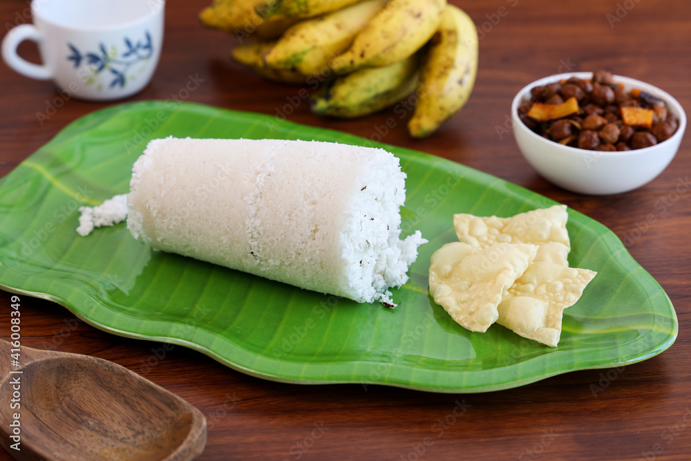 Rice Puttu white Pittu , Kadala Chickpea curry , milk tea , popular ...