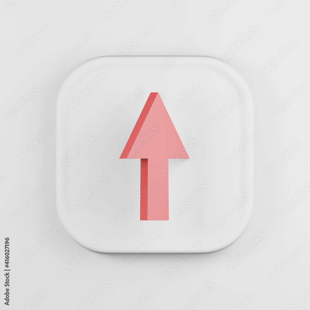 Up arrow icon cartoon style. 3d rendering white square key button, interface ui ux element ...