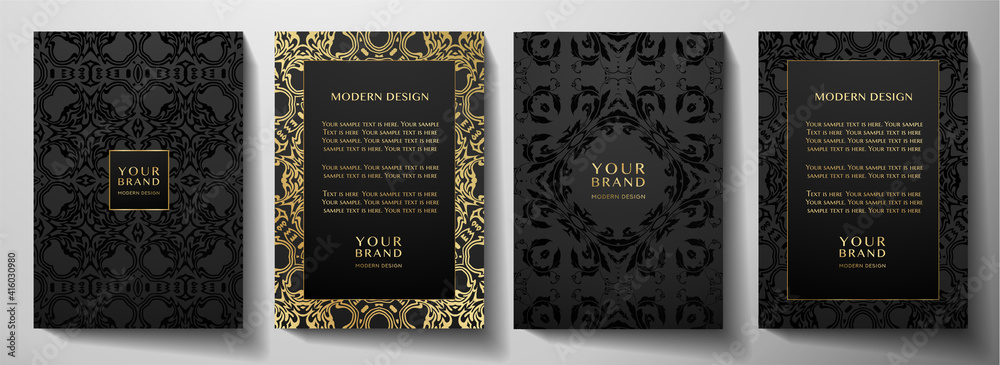 Floral gold curve pattern cover design set. Luxury abstract golden ...