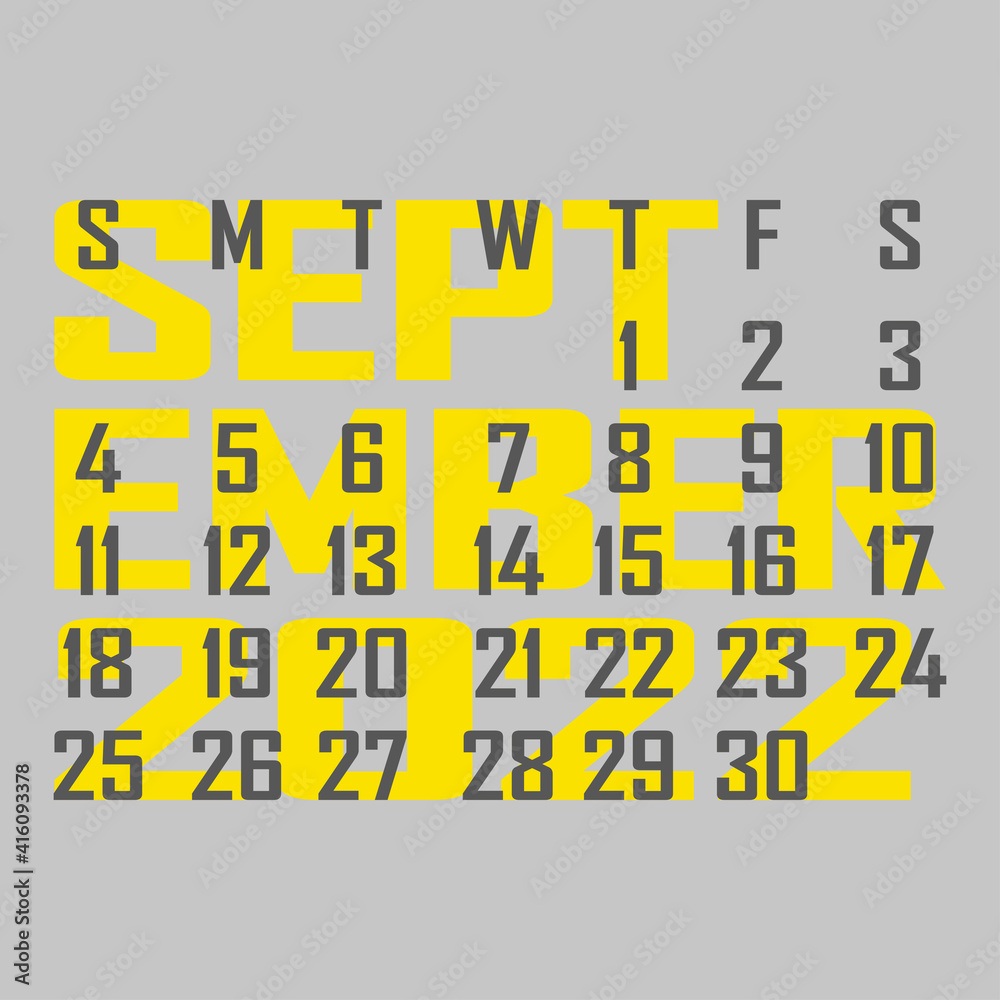 Letter calendar for September 2022. The week begins on Sunday. Time ...