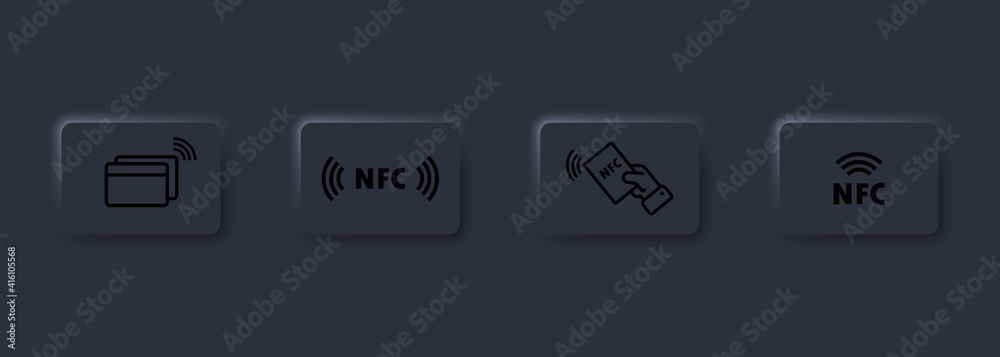 NFC icon set. Contactless payment icon. Wireless pay. Credit card. User ...