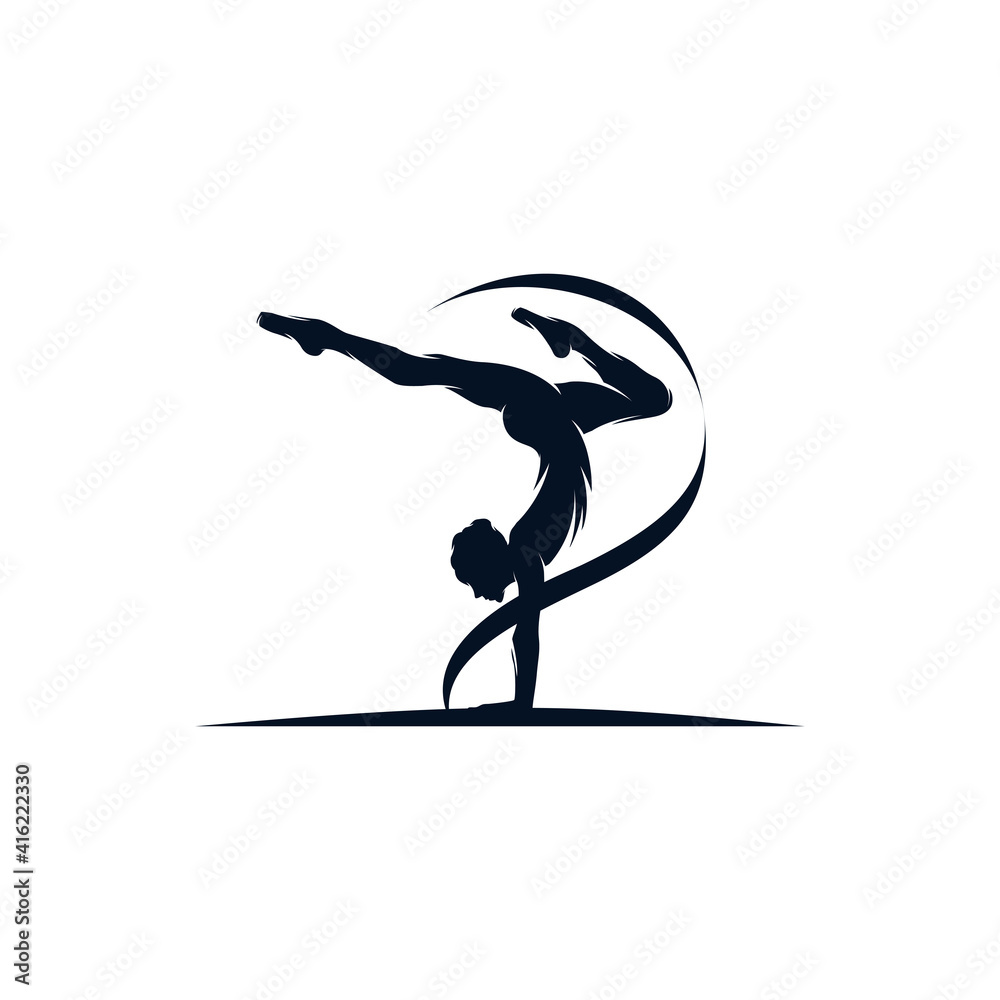 Rhythmic gymnastics with ribbon logo design vector Premium Vector Stock ...