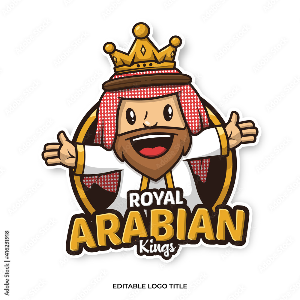 Arabian king mascot logo cartoon design template Stock Vector | Adobe Stock