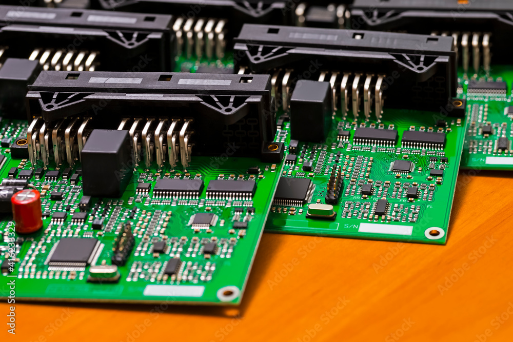 Microelectronics PCB Manufacturing. Layout of Produced Printed Circuit ...