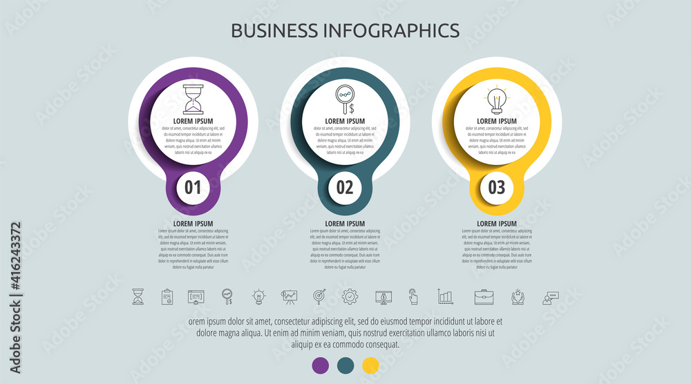 Circles vector line infographic with 3 step, icons. Timeline used for ...