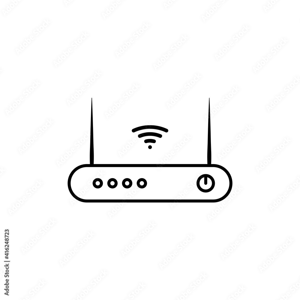 Wifi router line icon in black. Computer component sign. Modem symbol ...
