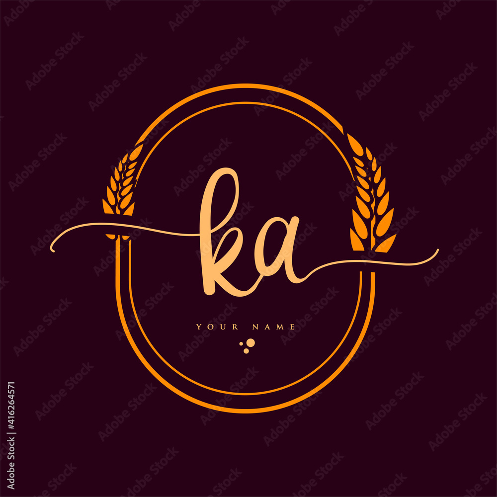 KA Initial handwriting logo. Hand lettering Initials logo branding with ...